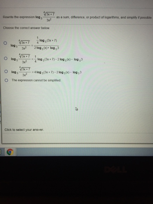Solved Rewrite the expression log_5 4 Squareroot 3x + 7/3x^2 | Chegg.com