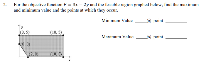 Solved 2. For the objective function F 3x - 2y and the | Chegg.com