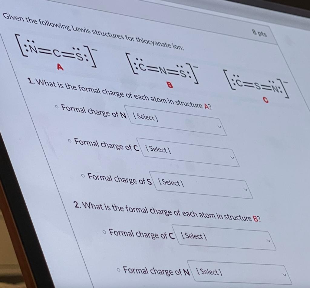 Solved Given the following Lewis structures for thiocyanate | Chegg.com