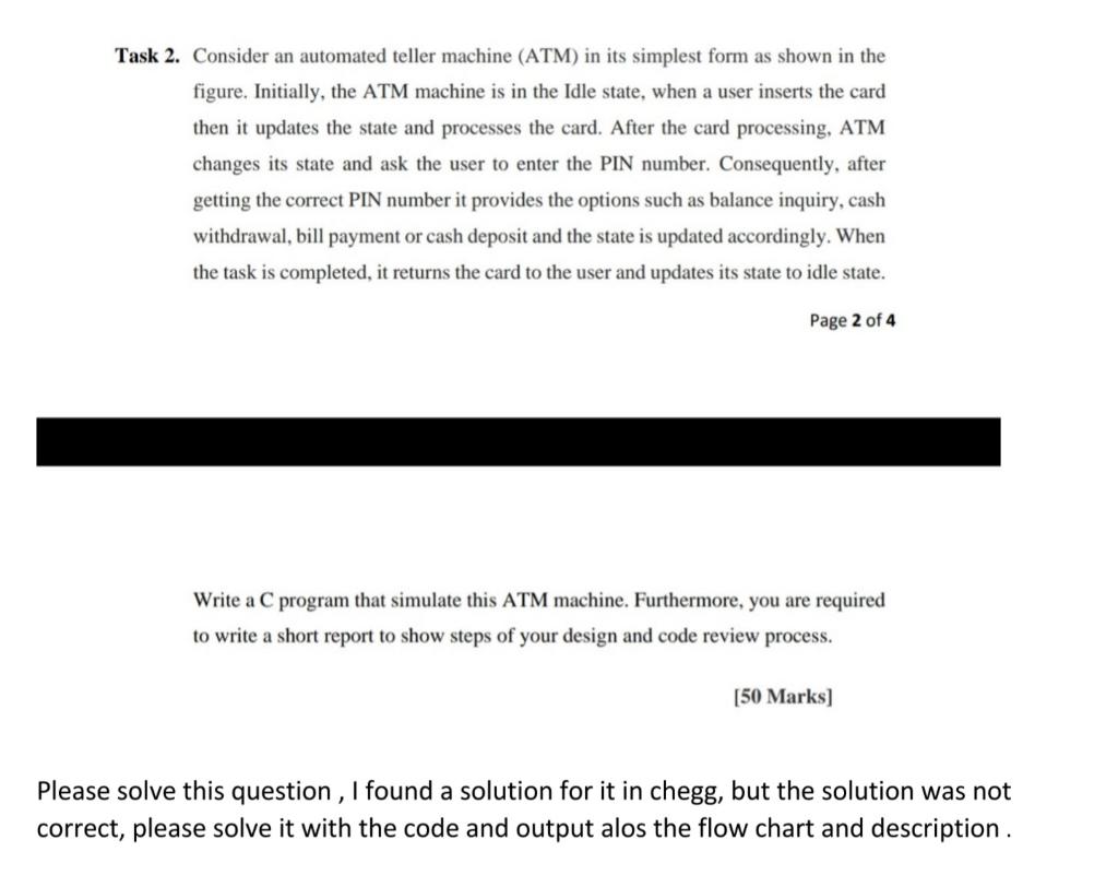 Task 2. Consider an automated teller machine (ATM) in | Chegg.com