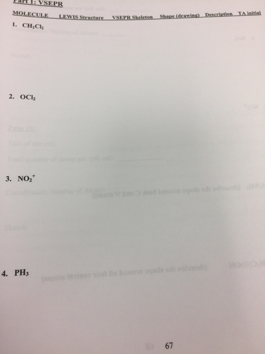 Solved 1. CH2CL 2. OCI 3. NO2 4. PH3 ructure VSEPR skeleton | Chegg.com