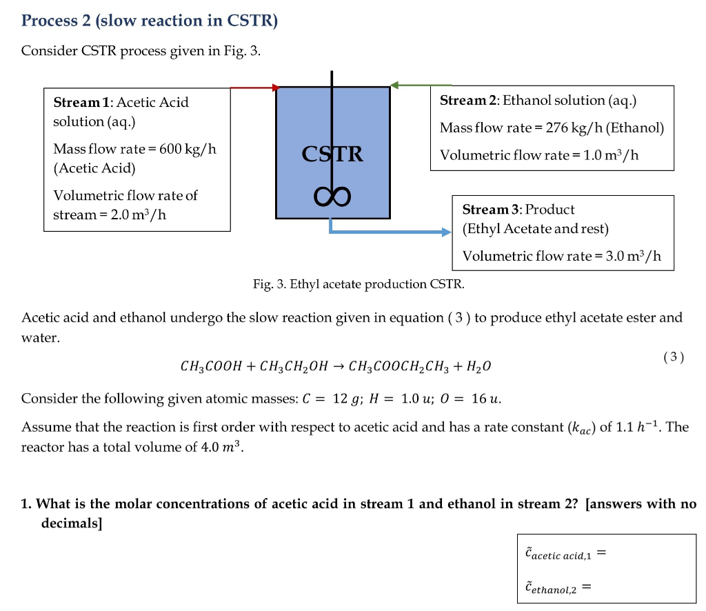 Solved Process 2 (slow reaction in CSTR) Consider CSTR | Chegg.com