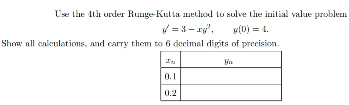 Solved Use the 4th order Runge-Kutta method to solve the | Chegg.com
