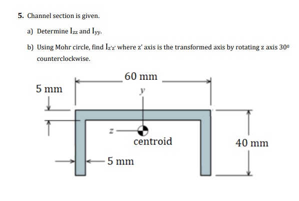 Solved 5. Channel section is given. a) Determine Izz and | Chegg.com