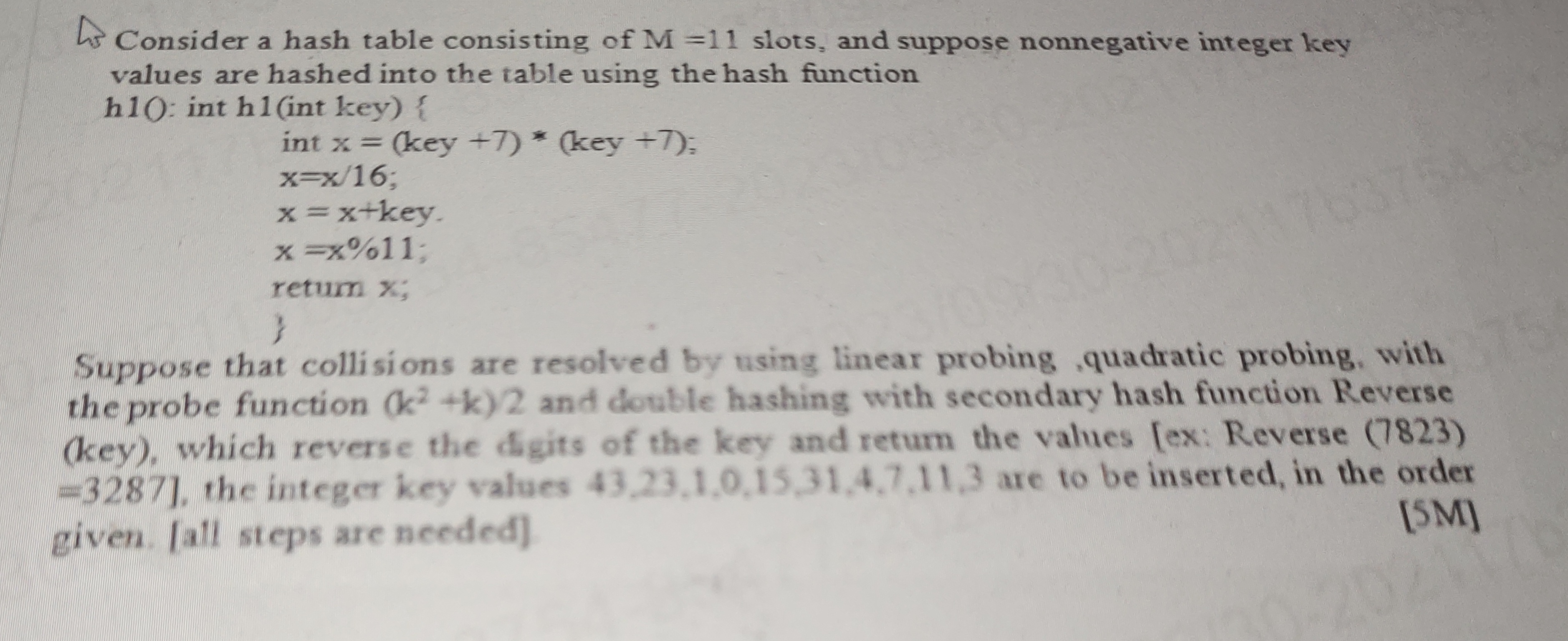 Solved Consider a hash table consisting of M=11 slots, and | Chegg.com