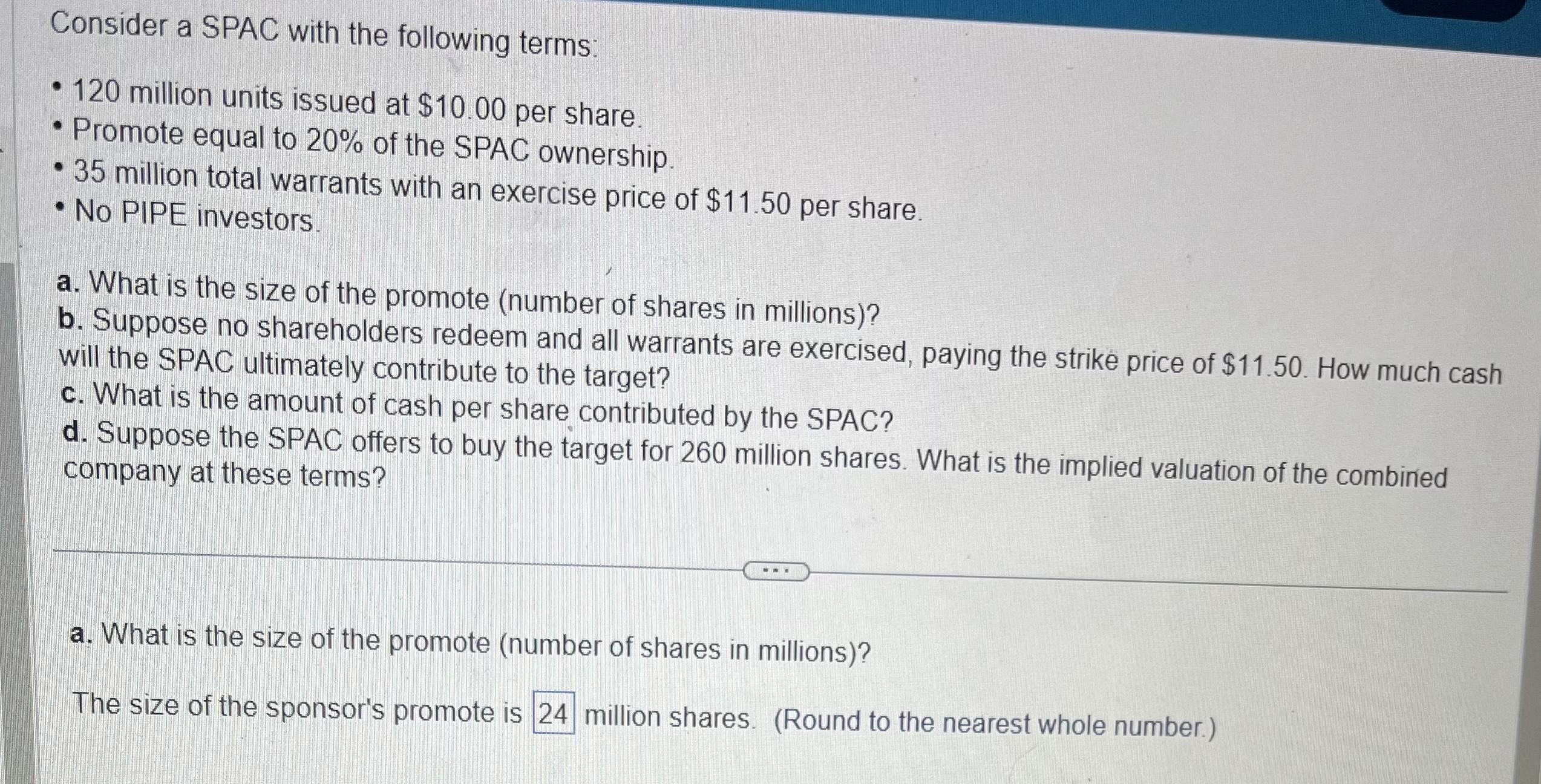 Solved Consider a SPAC with the following terms: - 120 | Chegg.com