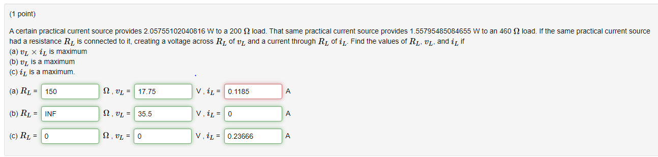 Solved (1 point) A certain practical current source provides | Chegg.com