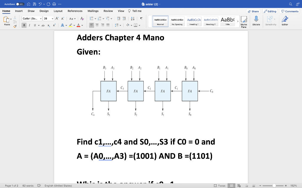 Solved Find c1,…,c4 and S0,…,S3 if C0 = 0 and A = (A0,…,A3) | Chegg.com