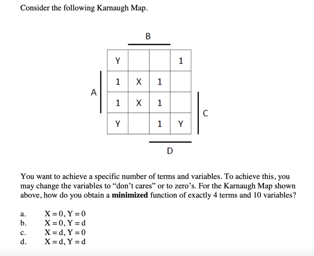 Solved Consider the following Karnaugh Map. B Y 1 1 X 1 A 1 | Chegg.com