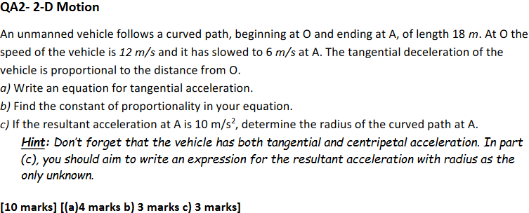 Solved QA2-2-D Motion An unmanned vehicle follows a curved | Chegg.com