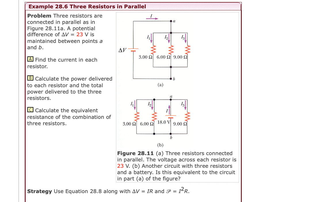 Solved a Example 28.6 Three Resistors in Parallel Problem | Chegg.com
