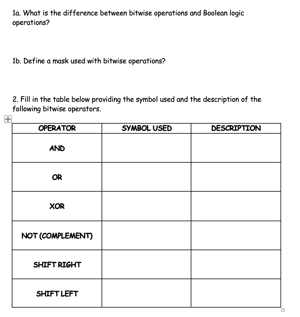 Solved la. What is the difference between bitwise operations | Chegg.com