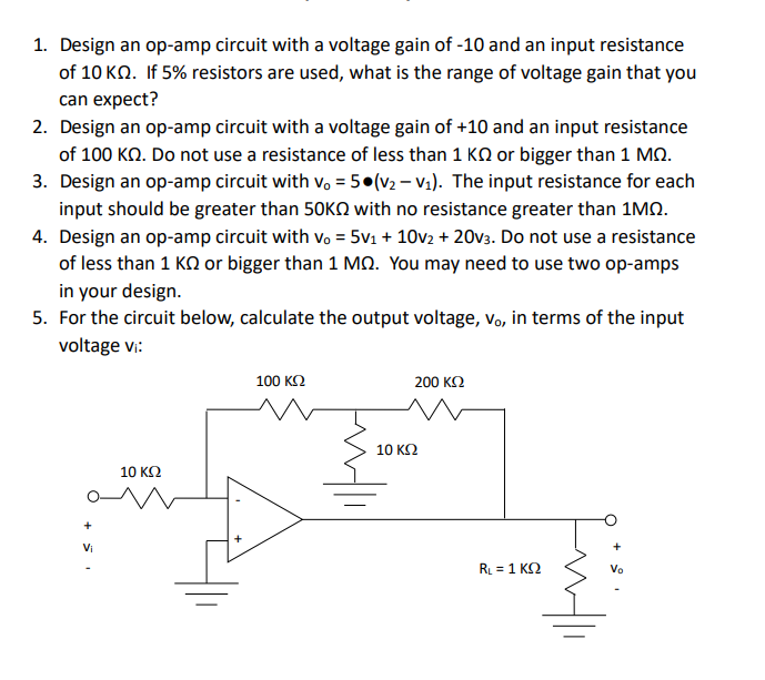 Solved Design an op-amp circuit with a voltage gain of -10 | Chegg.com