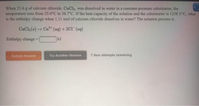 Solved When 23.6 g of calcium chloride, CaCl2, was dissolved | Chegg.com