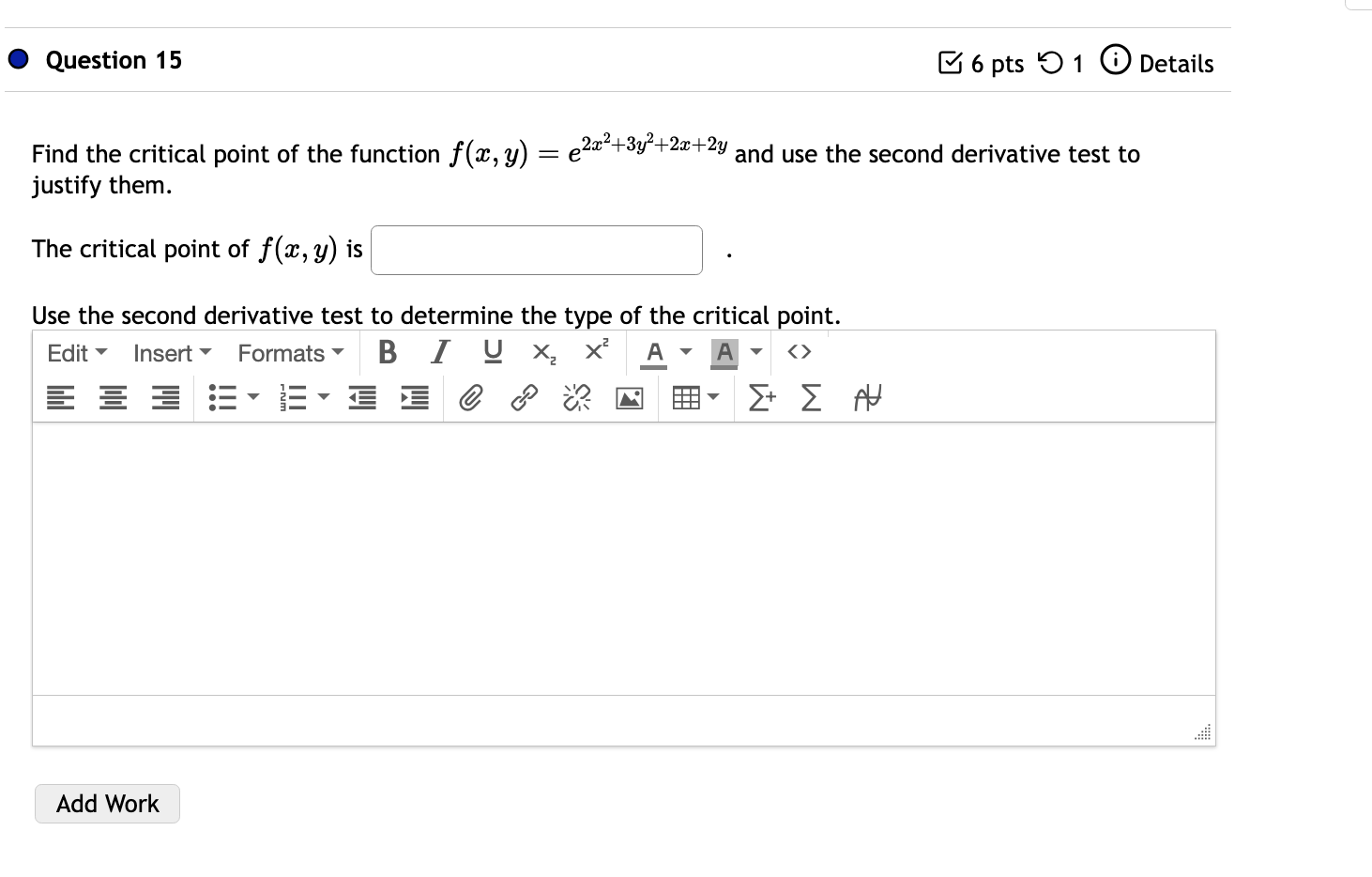 Solved f(x,y)=e2x2+3y2+2x+2y | Chegg.com