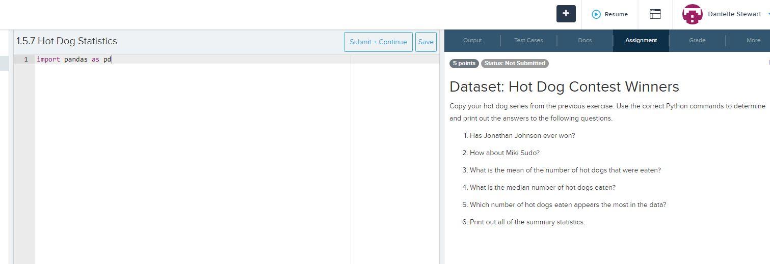 Solved + Resume Resume "] Danielle Stewart 1.5.5 Hot Dog | Chegg.com