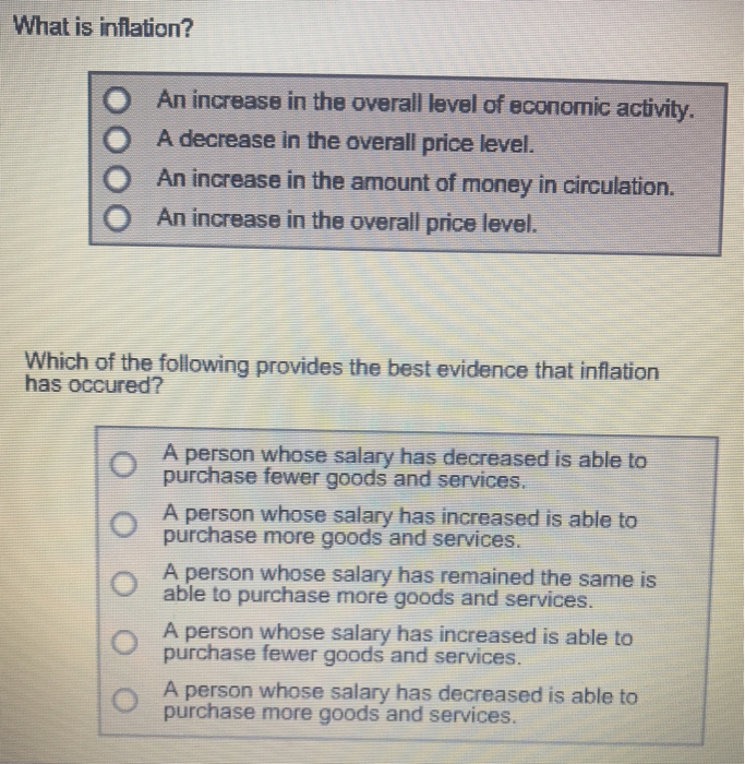 Solved What is inflation? An increase in the overall level | Chegg.com