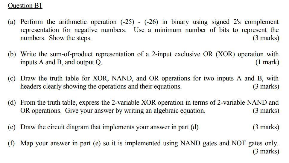 Solved Question B1 - (a) Perform the arithmetic operation | Chegg.com