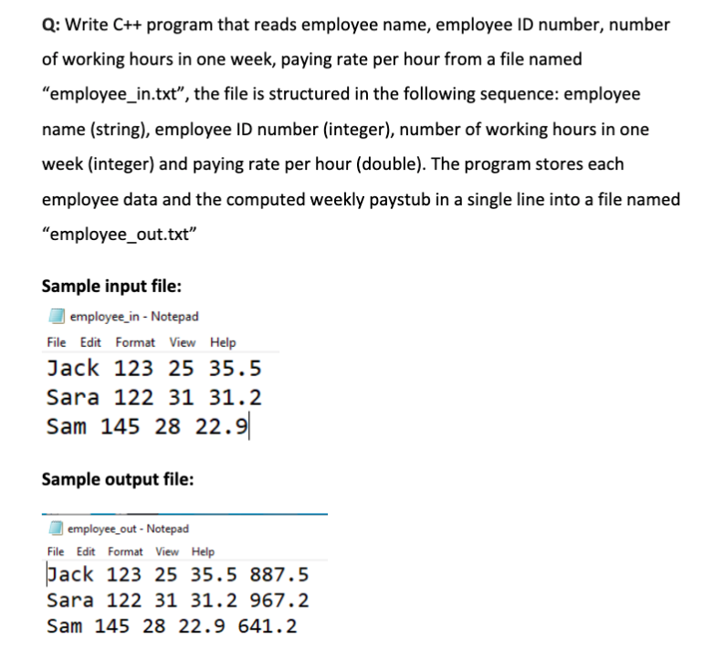 Solved Q: Write C++ program that reads employee name, | Chegg.com Solved Q: Write C++ program that reads employee name, | Chegg.com