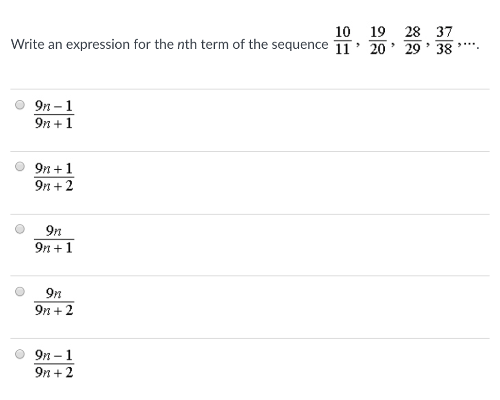 Solved 10 19 28 37 Write an expression for the nth term of | Chegg.com
