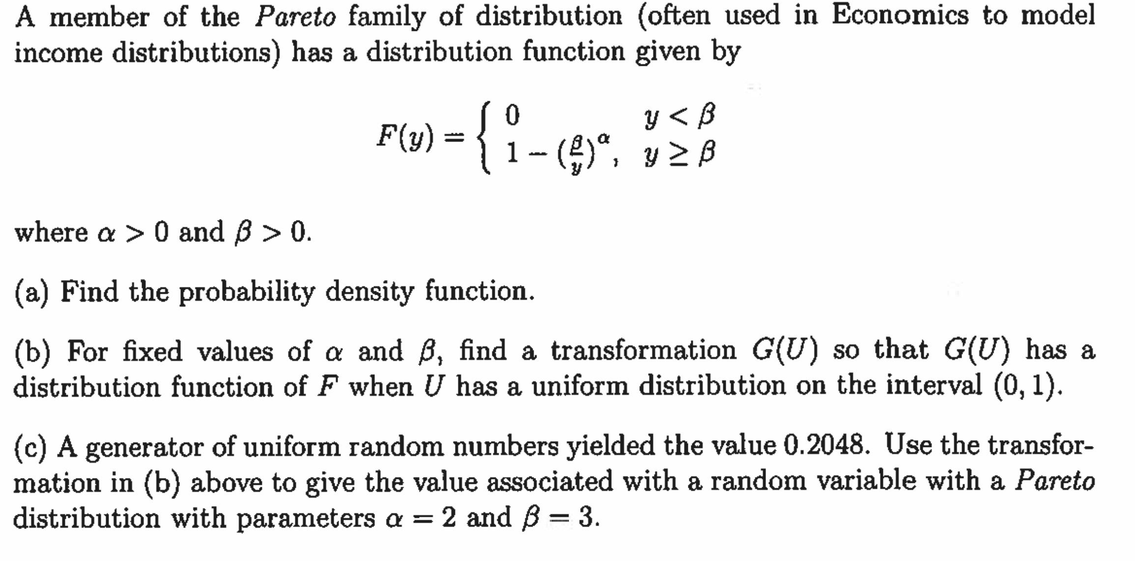 Solved A member of the Pareto family of distribution (often | Chegg.com