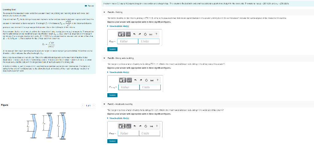 Solved A column has a 5.5 cm by 9.2 cm rectangular cross | Chegg.com