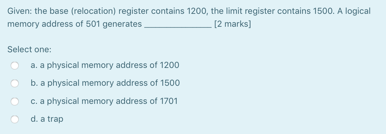 Solved Given: the base (relocation) register contains 1200, | Chegg.com
