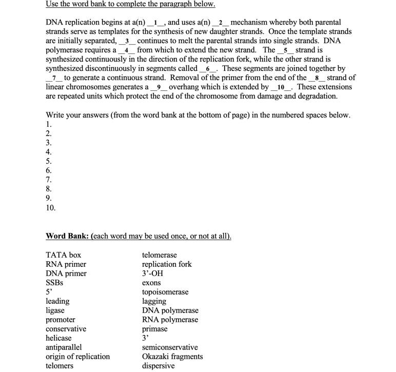 Solved Use the word bank to complete the paragraph below. | Chegg.com