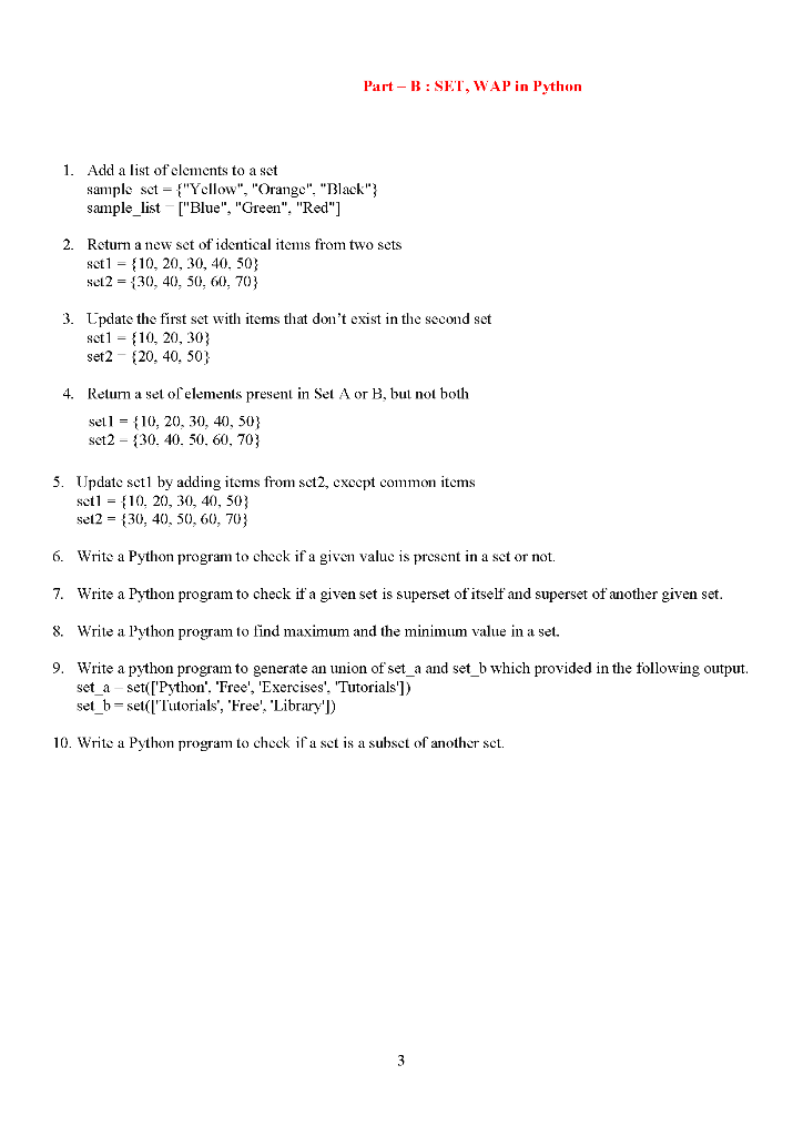 Solved Part - B: SET, WAP in Python 1. Add a list of | Chegg.com