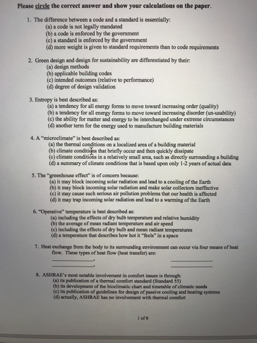 Solved Please circle the correct answer and show your | Chegg.com