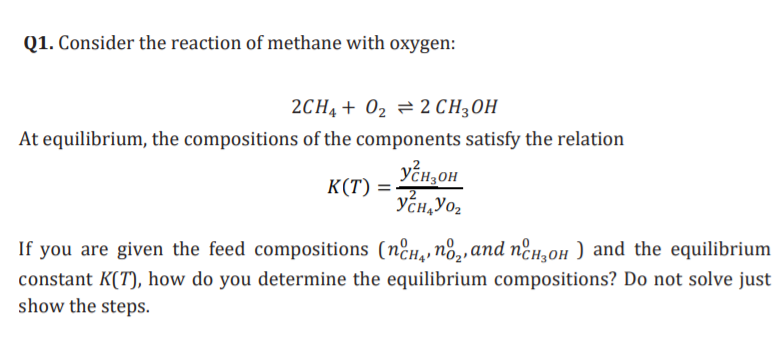 Solved Q1. Consider the reaction of methane with oxygen: | Chegg.com