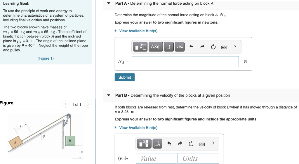 Solved Part A-Determining the normal force acting on block A | Chegg.com