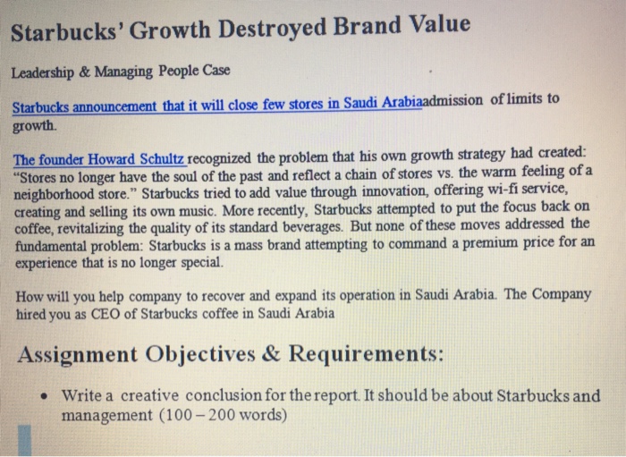 Solved Starbucks' Growth Destroyed Brand Value Leadership & | Chegg.com