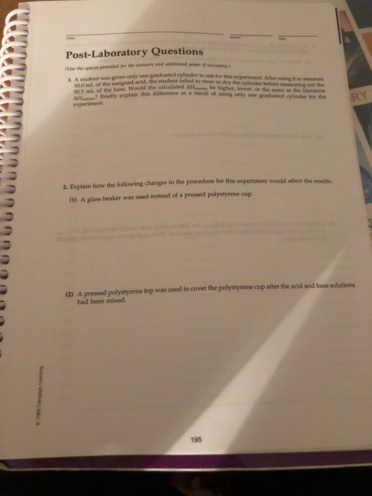 Solved Post-Laboratory Questions Use the spaces pronided for | Chegg.com