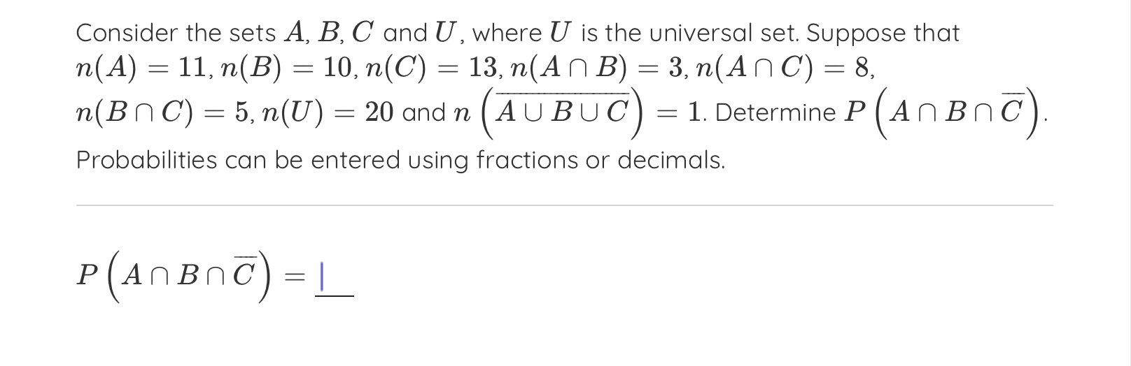 Solved Consider the sets \\( A, B, C \\) and \\( U \\), | Chegg.com