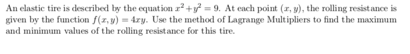 Solved An elastic tire is described by the equation x2 + y2 | Chegg.com