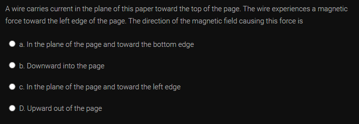 Solved A wire carries current in the plane of this paper | Chegg.com