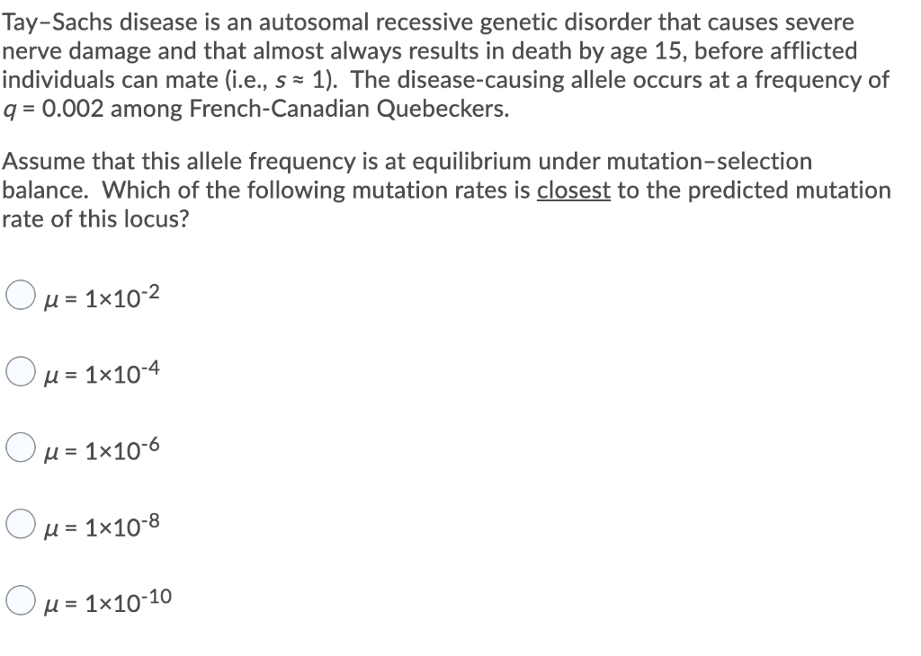Solved Tay-Sachs disease is an autosomal recessive genetic | Chegg.com