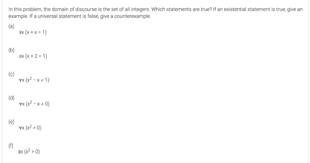 Solved In this problem, the domain of discourse is the set | Chegg.com
