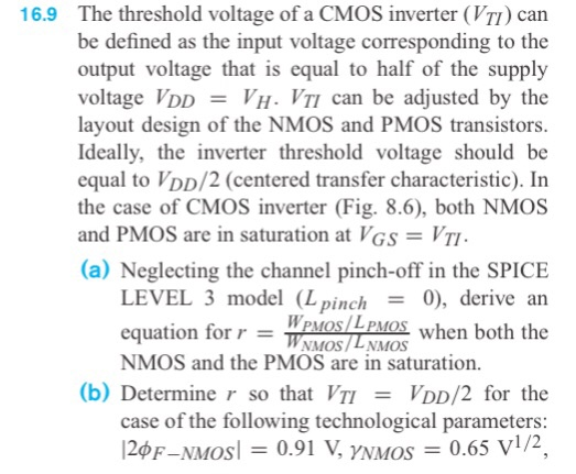 16.9 The threshold voltage of a CMOS inverter (VTI) | Chegg.com