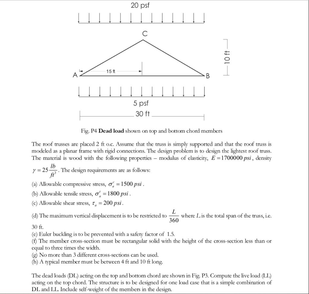 20 psf 15 ft 5 psf 30 ft Fig. P4 Dead load shown on | Chegg.com