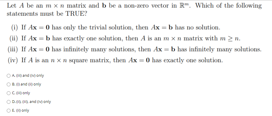 Solved Let A be an m xn matrix and b be a non-zero vector in | Chegg.com