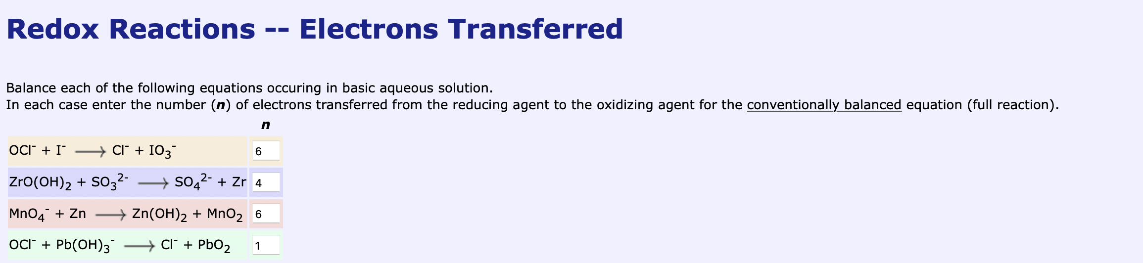 Solved Redox Reactions -- Electrons Transferred Balance each | Chegg.com