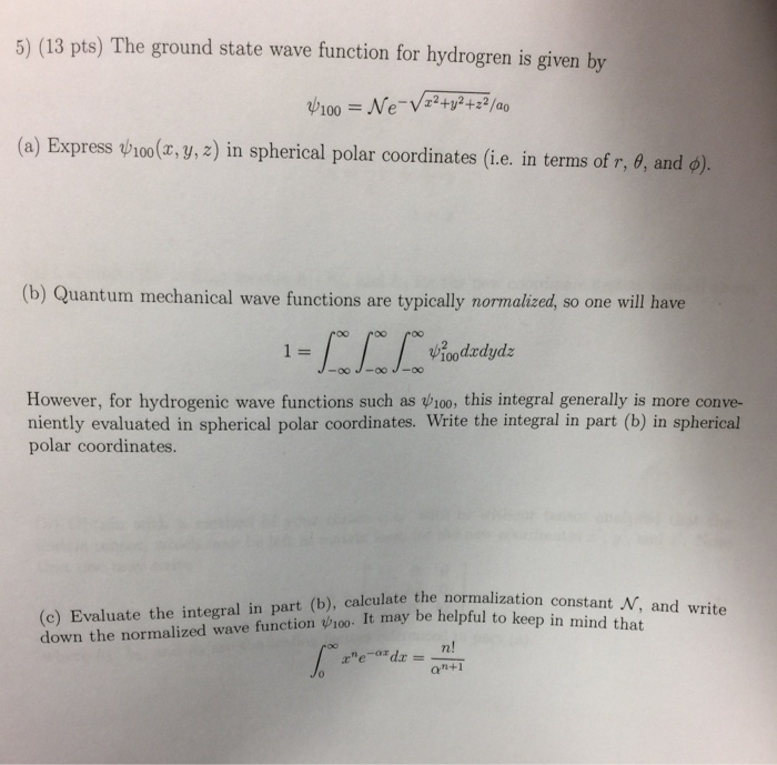 Solved The ground state wave function for hydrogren is given | Chegg.com