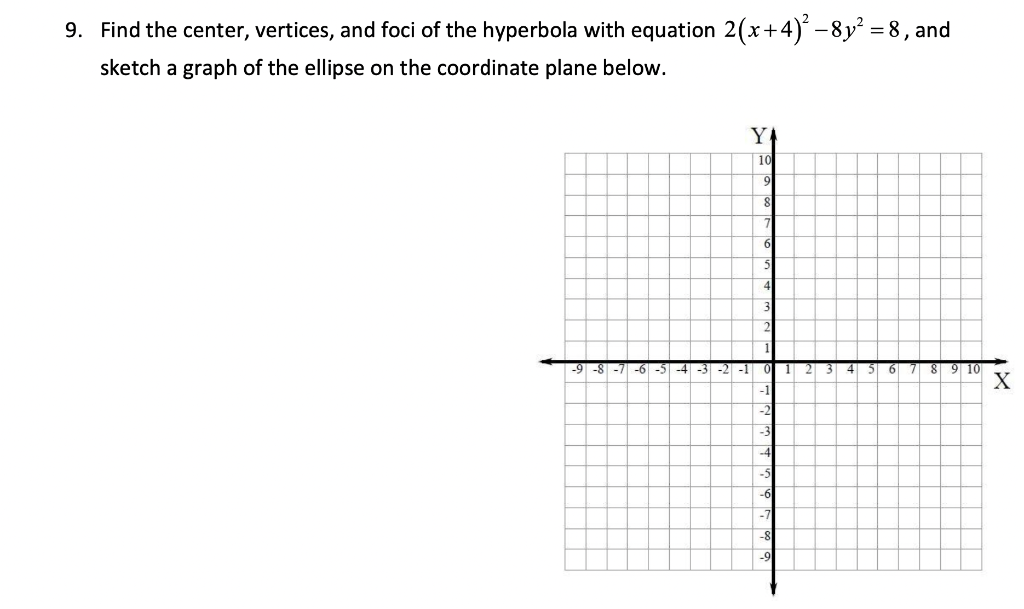 Solved 9. Find the center, vertices, and foci of the | Chegg.com
