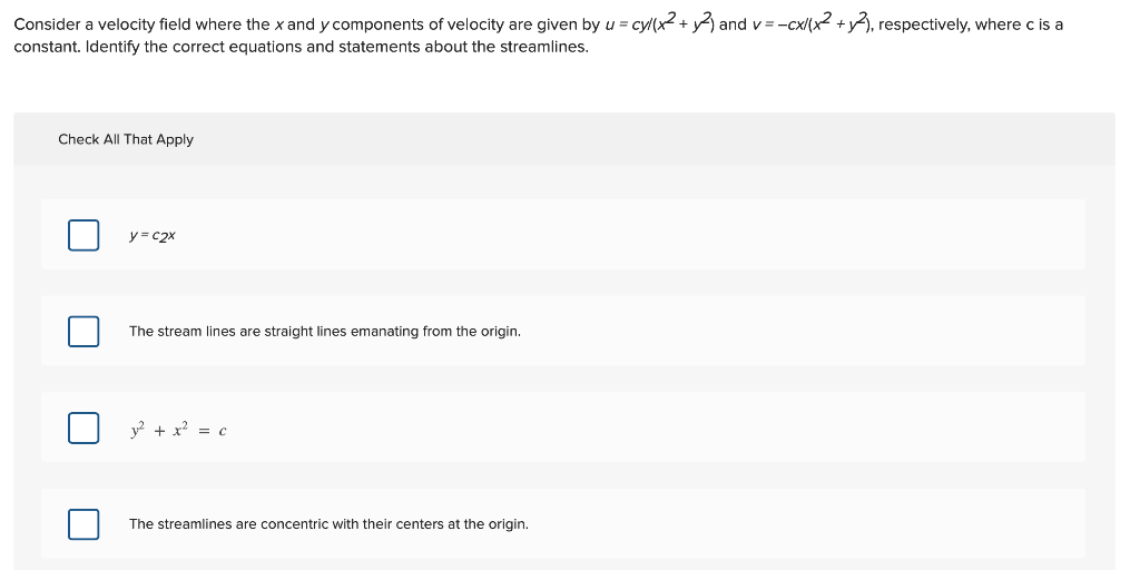 Solved Consider a velocity field where the x and y | Chegg.com