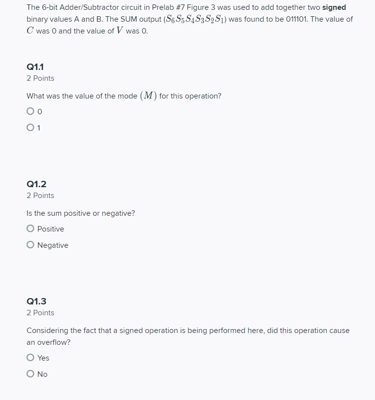 Solved The 6-bit Adder/Subtractor circuit in Prelab #7 | Chegg.com