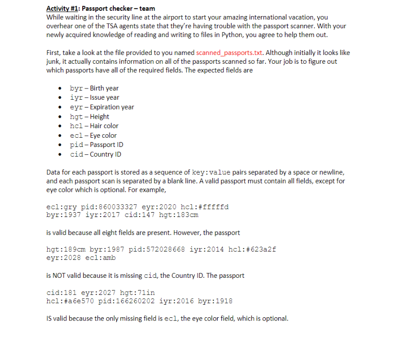 Solved Activity \#1: Passport checker - team While waiting | Chegg.com