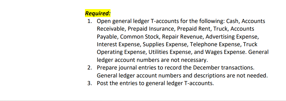 Required: 1. Open general ledger T-accounts for the | Chegg.com