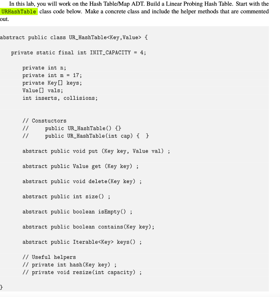 Solved Abstract Public Class Urhashtable 